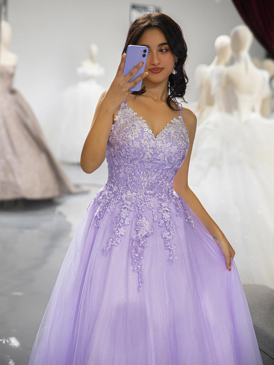 Llella A-Line Lilac Applique Prom Dress Lady Pageant Dresses – LLELLA