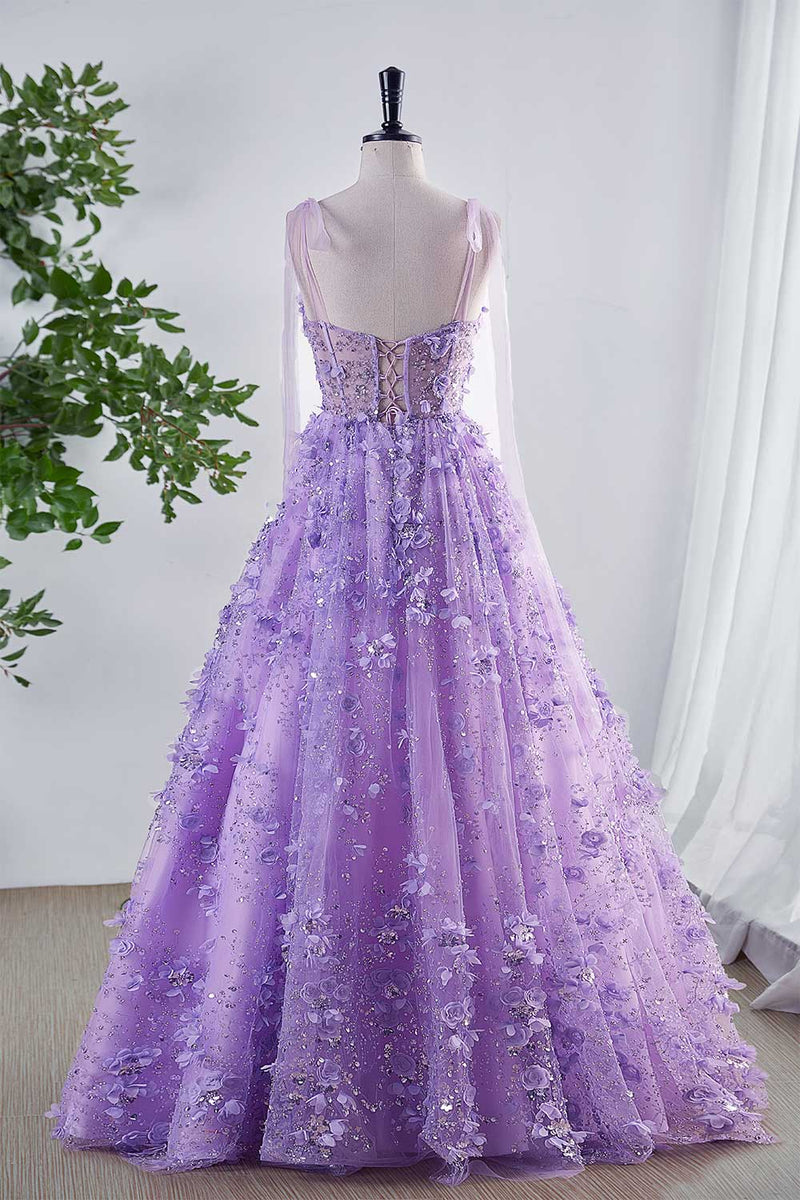 Llella Shiny Lilac Prom Dress with Flowers Long Corset Pageant Dresses ...